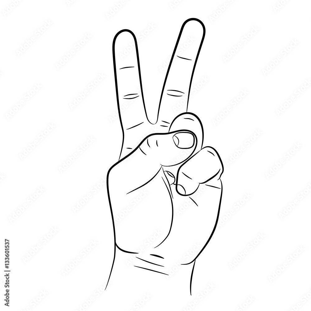 victory hand sign on white background of vector illustrations Stock ...