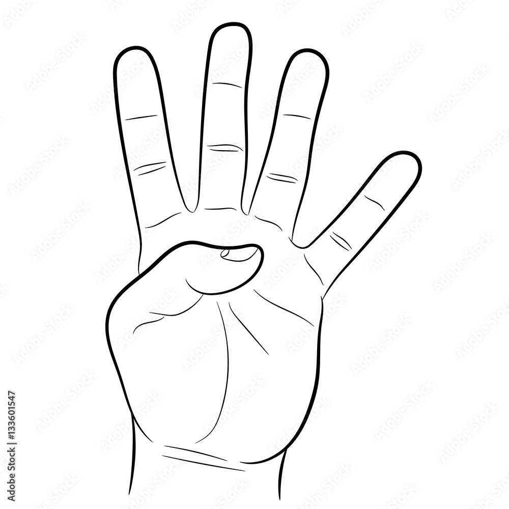 hand showing four fingers on white background of vector illustrations ...