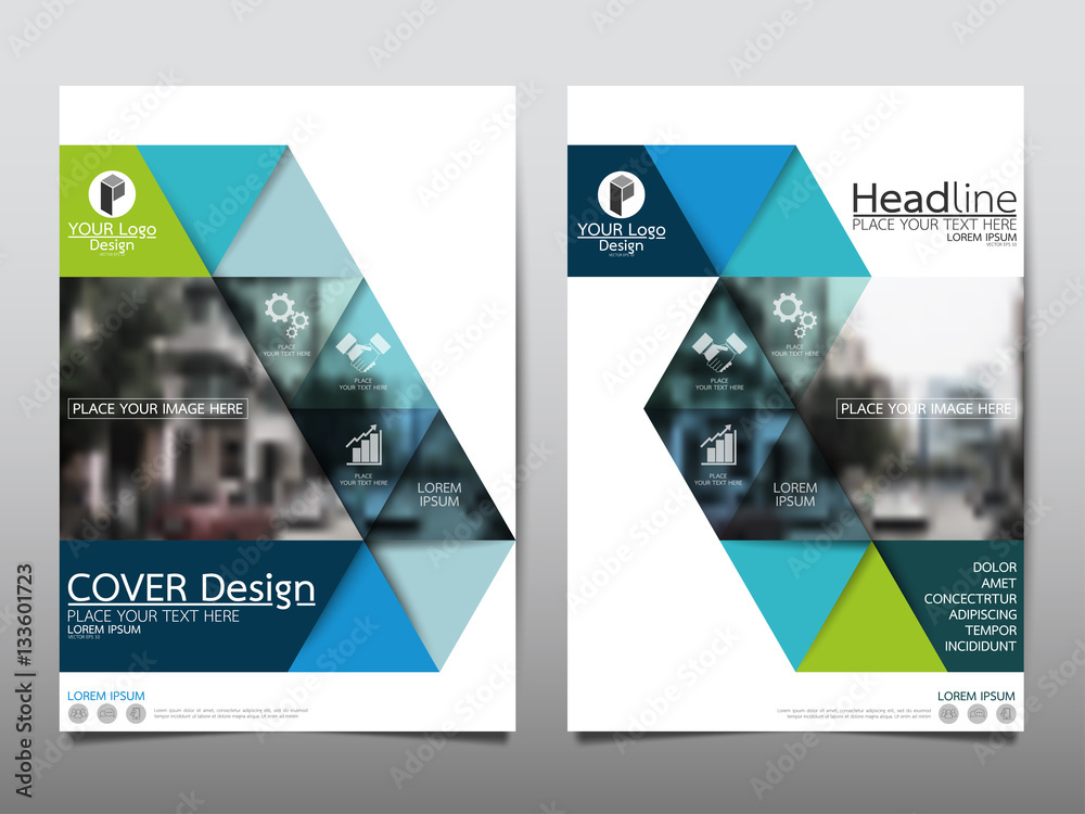 Blue and green triangle flyer cover business brochure vector design ...