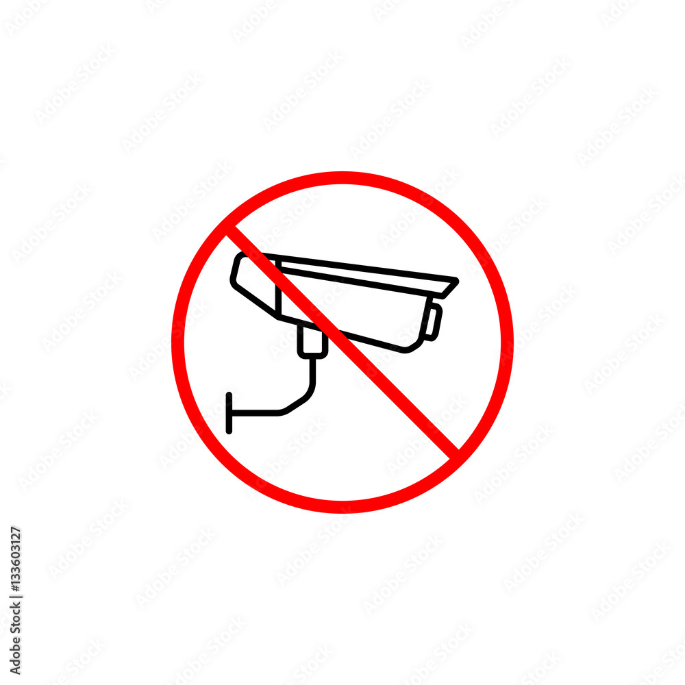No surveillance line icon, no security camera prohibition sign ...