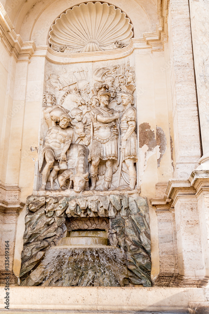 Rome, Italy. Detail of Fountain Acqua Felice (Moses Fountain) with a ...
