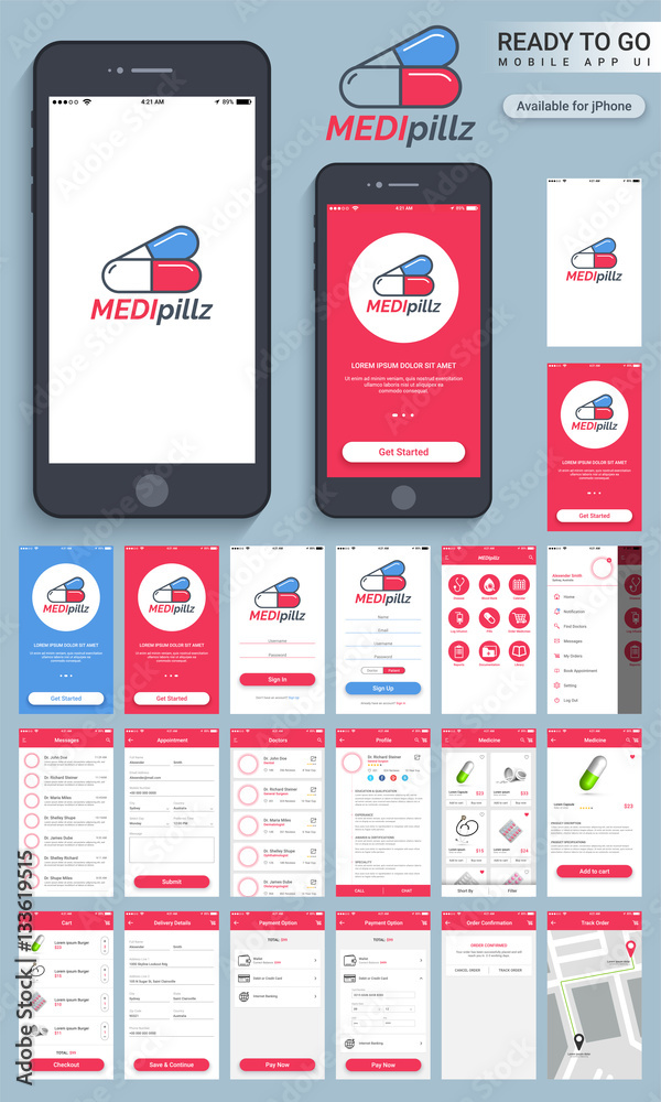 Material Design UI, UX, GUI screens for Health & Medical. Stock Vector ...