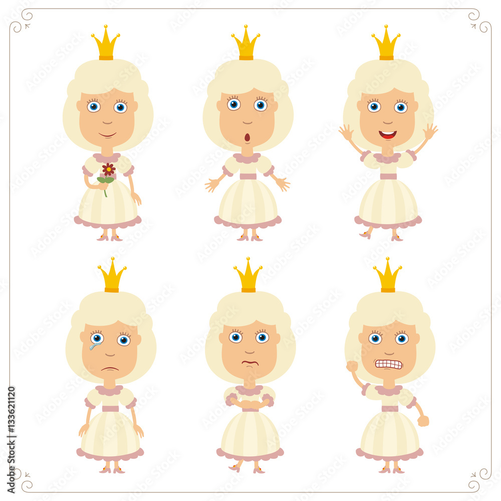 Vetor de Vector set isolated funny princess different emotions ...