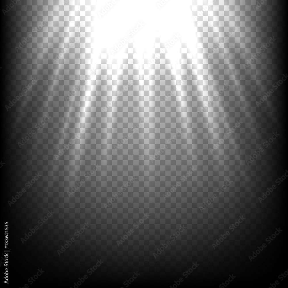 Light rays on black. Vector sunbeam scene transparent background Stock ...