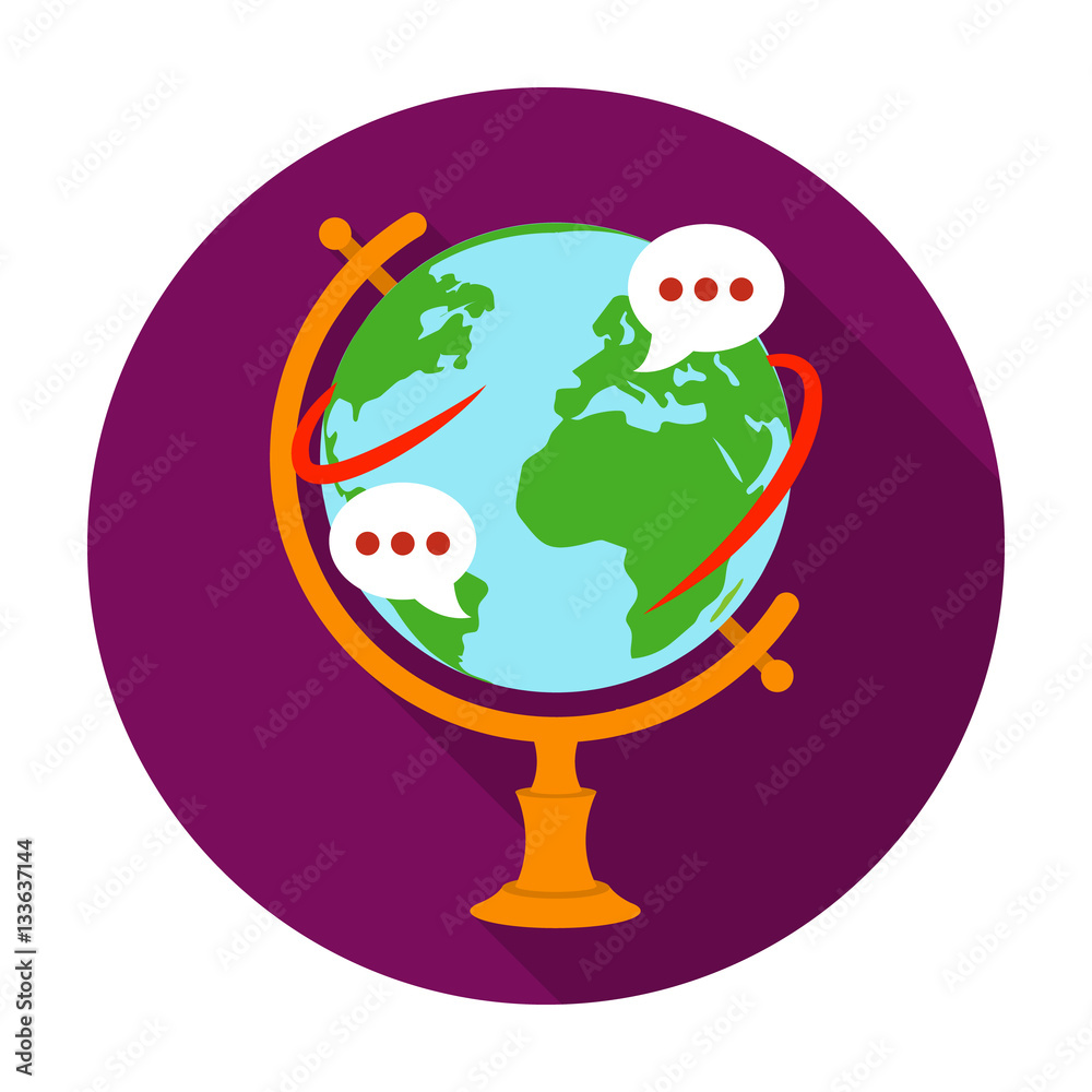 Globe of various languages icon in flat style isolated on white ...