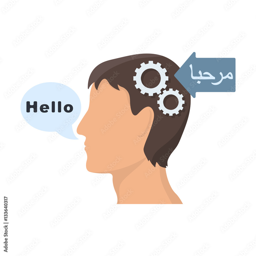 Understanding of foreign language icon in cartoon style isolated on ...