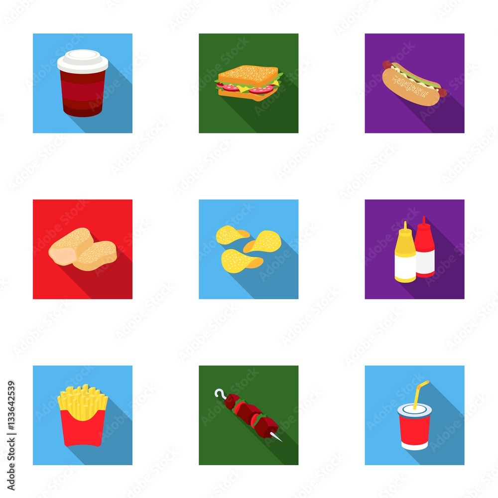 Fast food set icons in flat style. Big collection of fast food vector ...