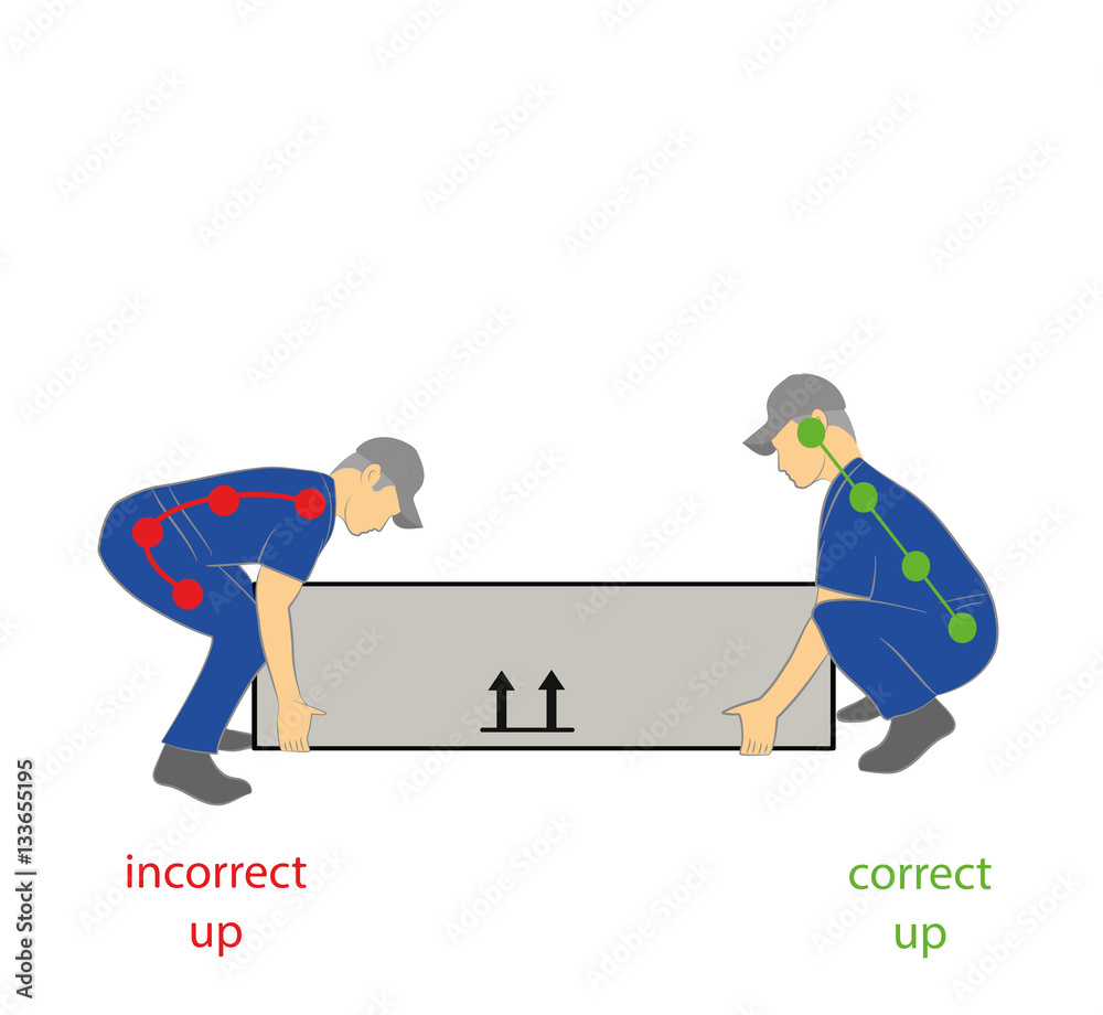 Correct posture to lift a heavy object safely. Health care vector ...