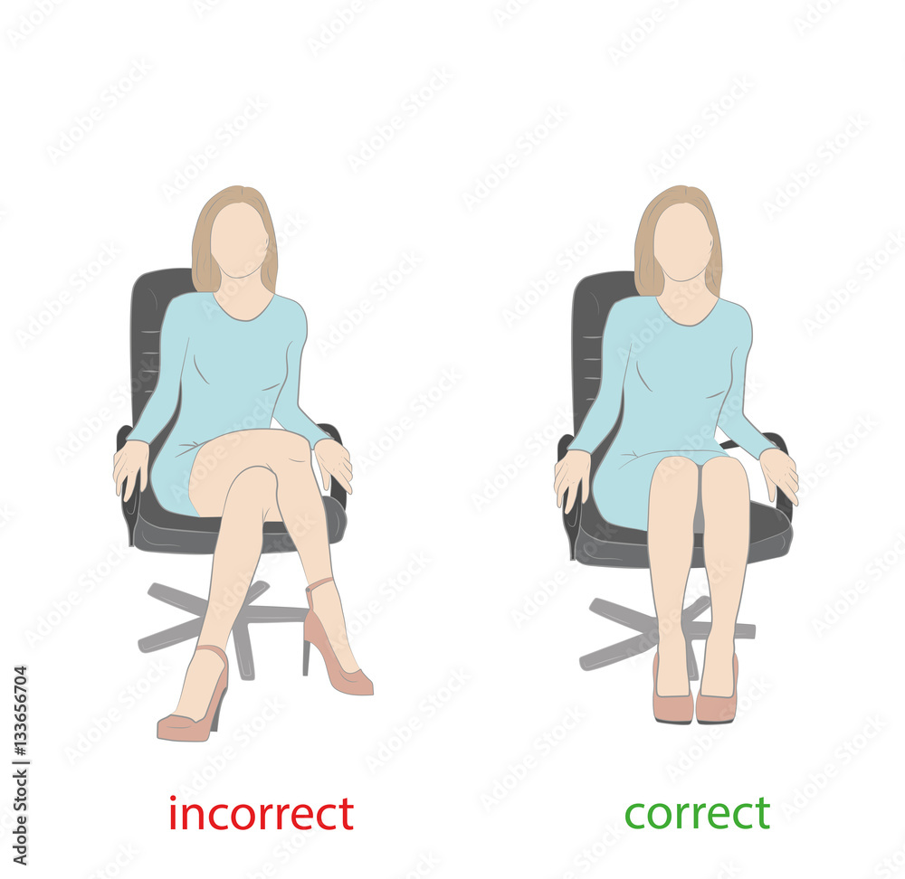 correctly and incorrectly to sit on a chair. medical advice. vector ...