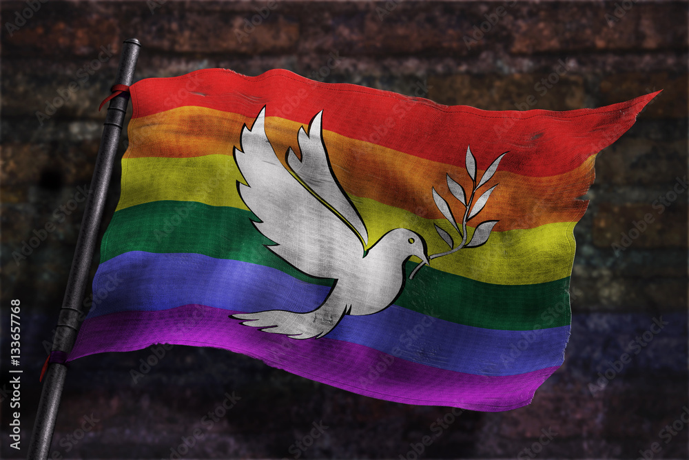 Drapeau symbole de paix, colombe tenant un rameau d'olivier Stock ...