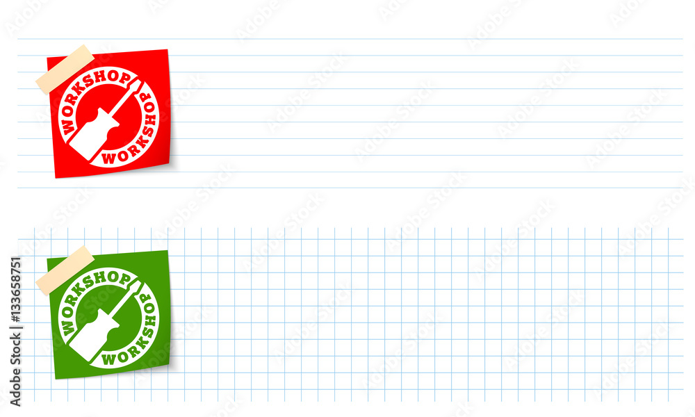 Two banners with lined paper, graph paper and workshop icon Stock ...