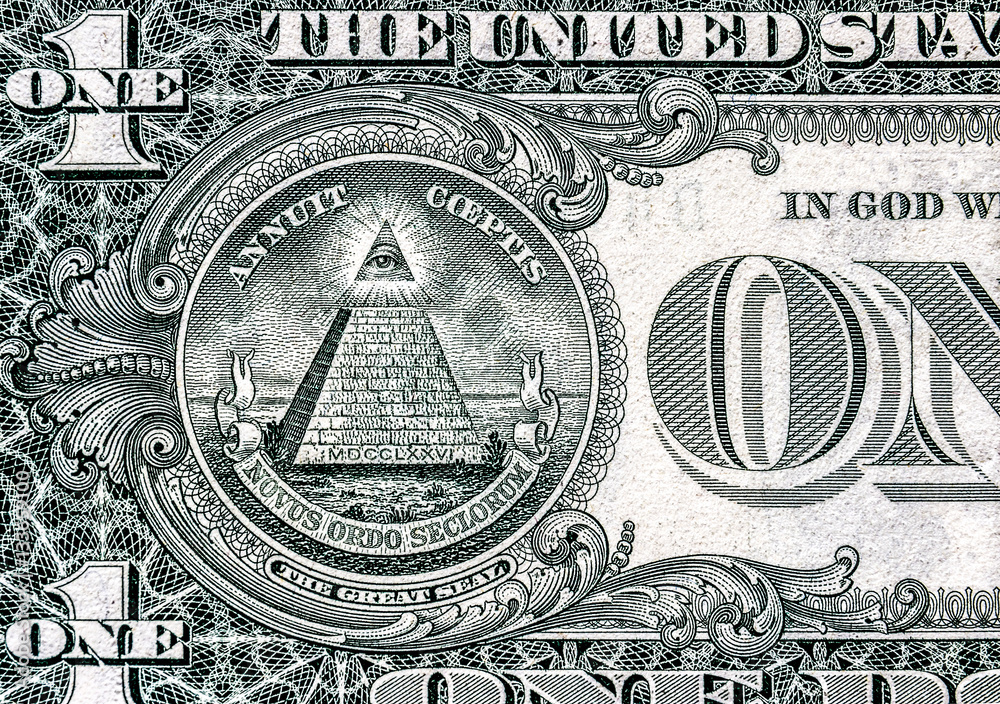 all-seeing eye on the one dollar. New world order. elite characters. 1 ...