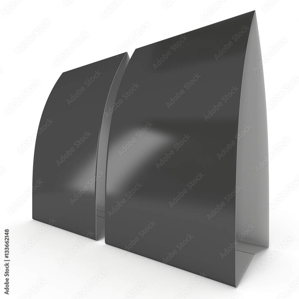 Two black paper tent cards. 3d render illustration isolated. Table ...