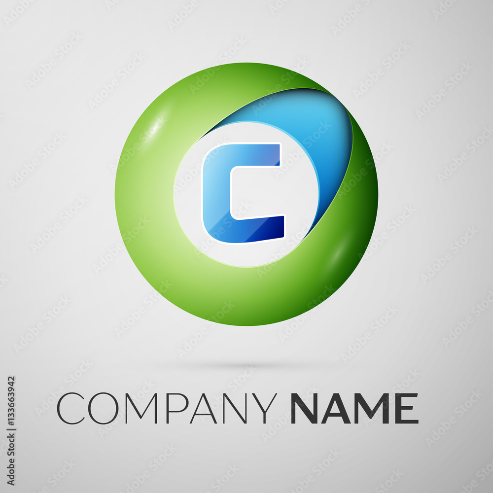 Letter C vector logo symbol in the colorful circle on grey background ...