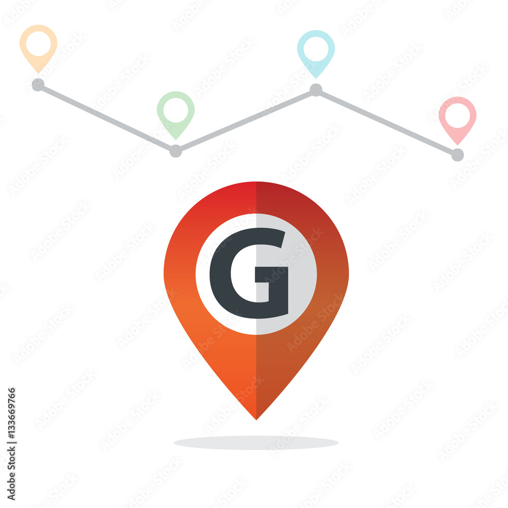Initial Letter G With Pin Location Logo on Maps Stock Vector | Adobe Stock