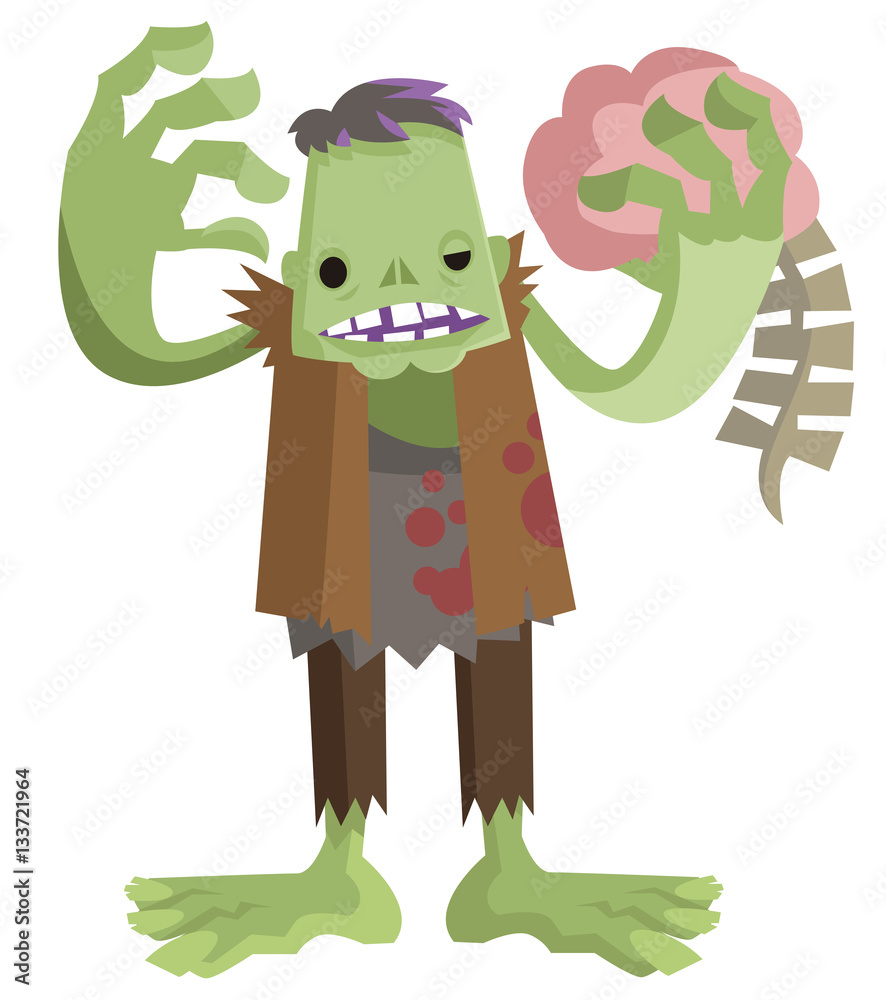 evil cute zombie eating a brain Stock Vector | Adobe Stock