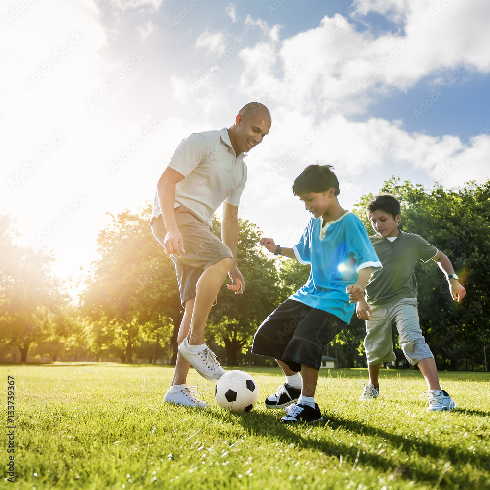Soccer Football Field Father Son Activity Summer Concept Stock Photo ...
