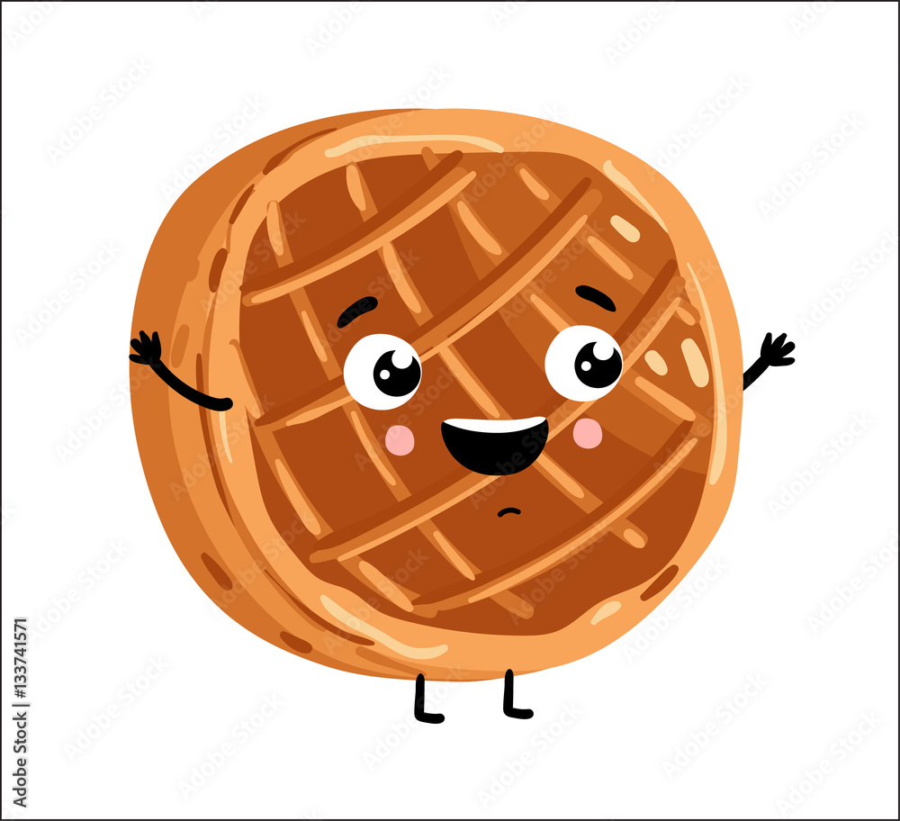 Cute baked pie cartoon character isolated on white background vector ...