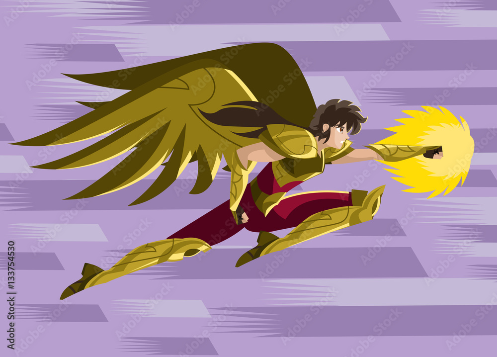 winged powerful anime armored knight superhero punching a fireball with ...