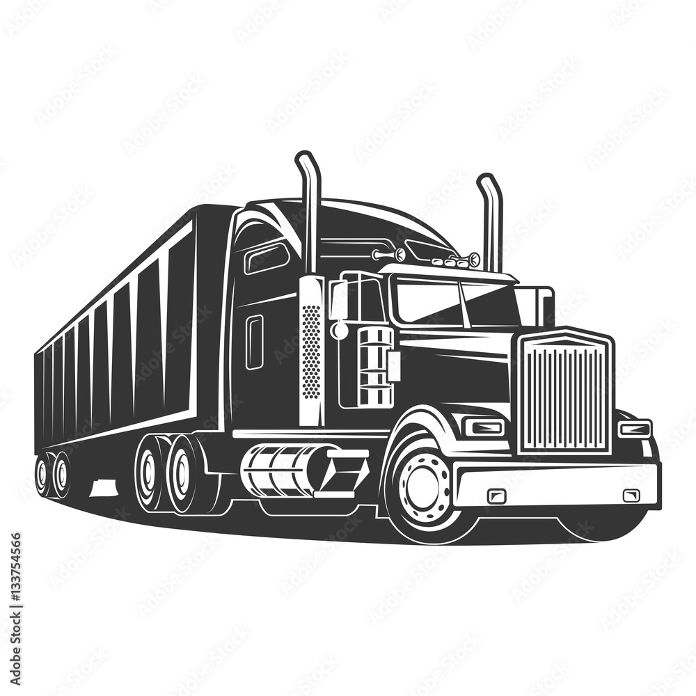 American Truck Trailer black and white illustration Stock Vector ...