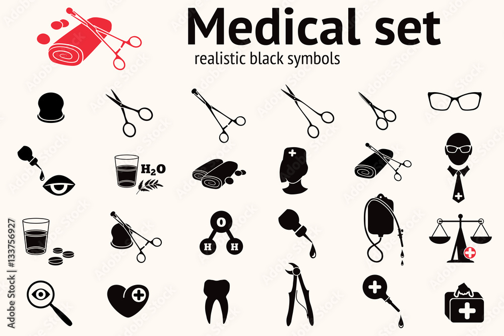 Medical icons set. Health and medicine tool symbols. Forceps, pincers ...