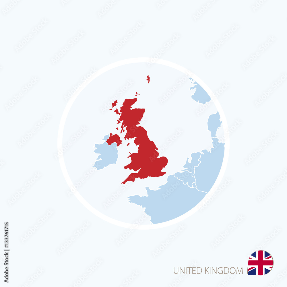 Map icon of United Kingdom. Blue map of Europe with highlighted UK ...