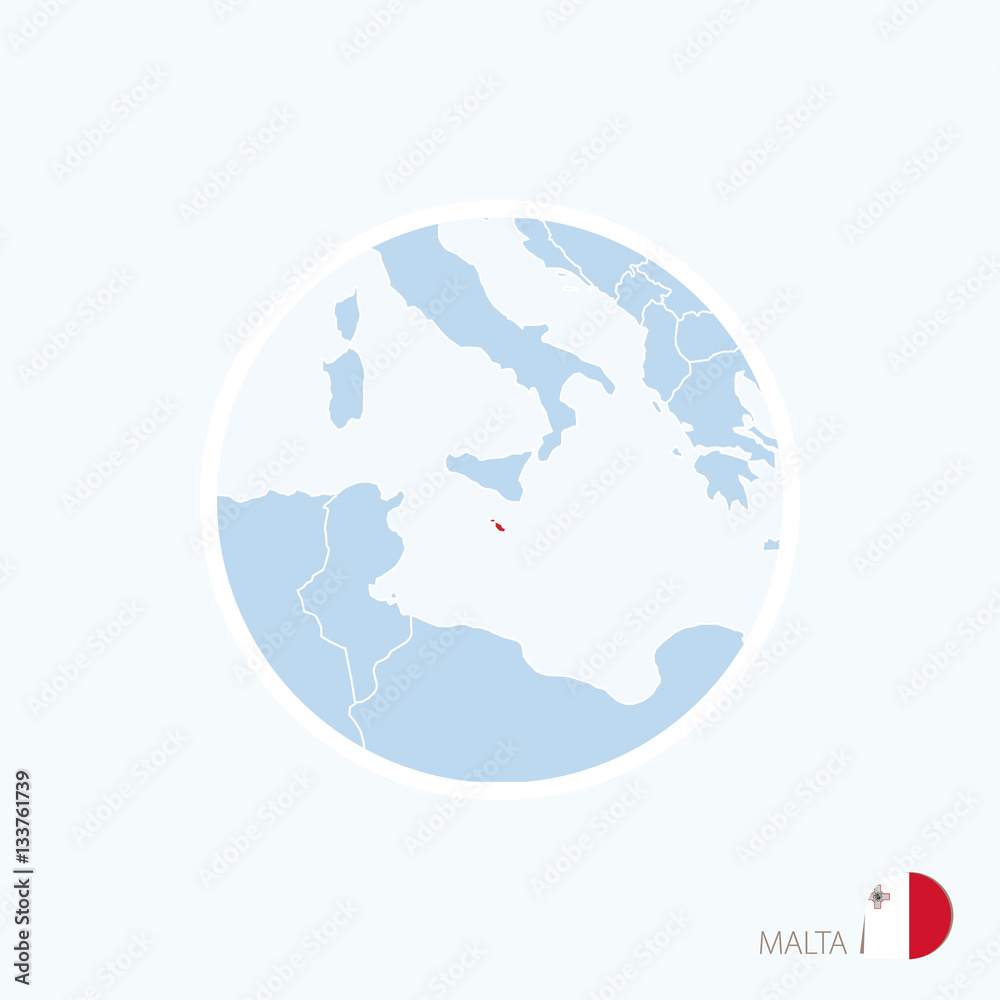 Map icon of Malta. Blue map of Europe with highlighted Malta. Stock ...