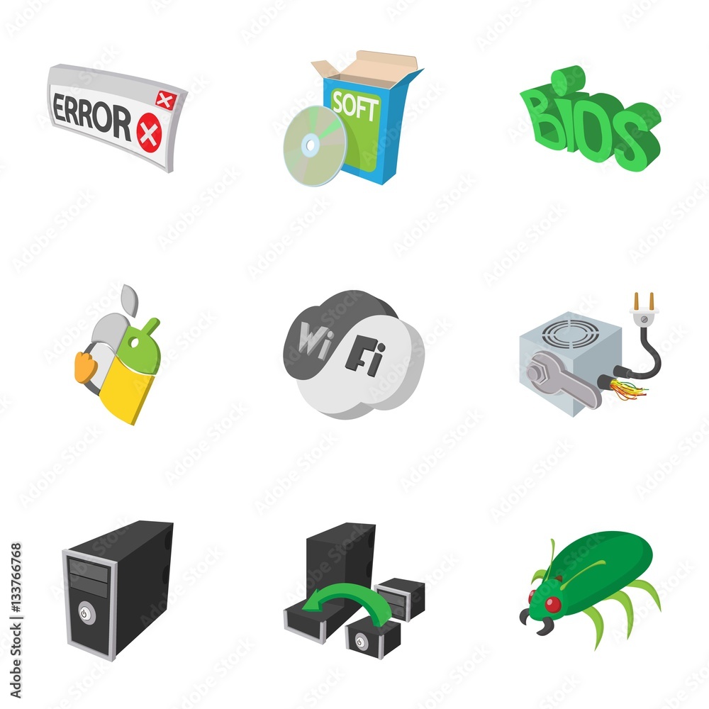 Computer maintenance icons set, cartoon style Stock Vector | Adobe Stock