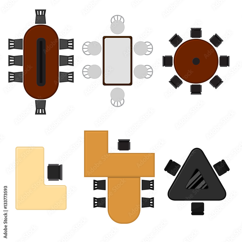 Cartoon Business Office Table Set Top View. Vector Stock Vector | Adobe ...