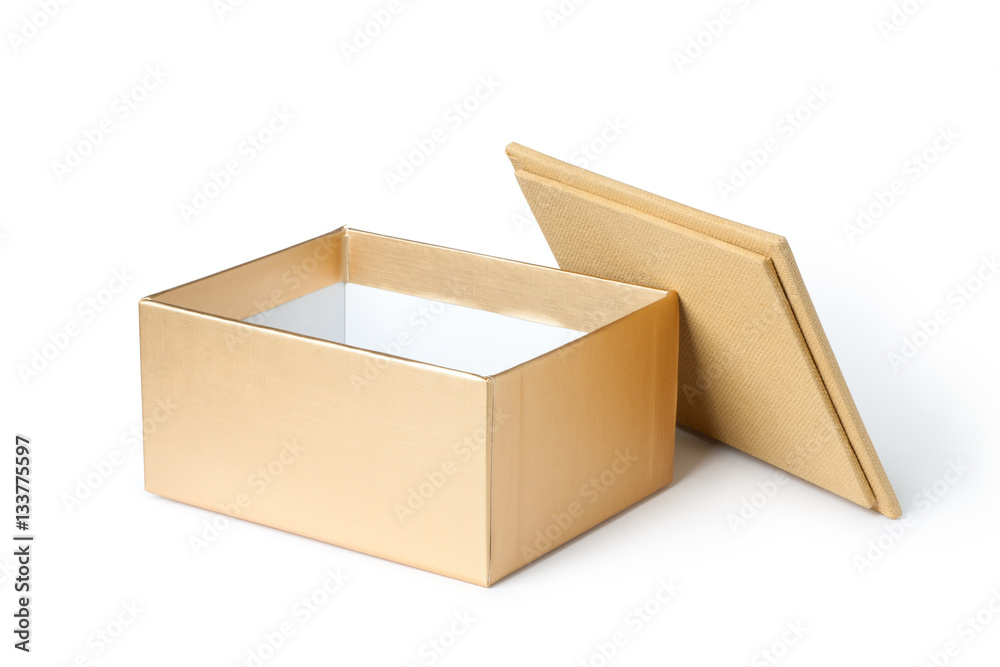 Gold paper box isolated on white backgroundv Stock Photo | Adobe Stock