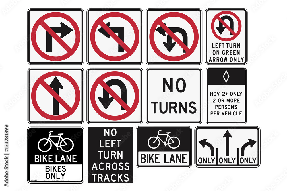 Road signs in the United States. R3 Series: Lane Usage and Turns Stock ...