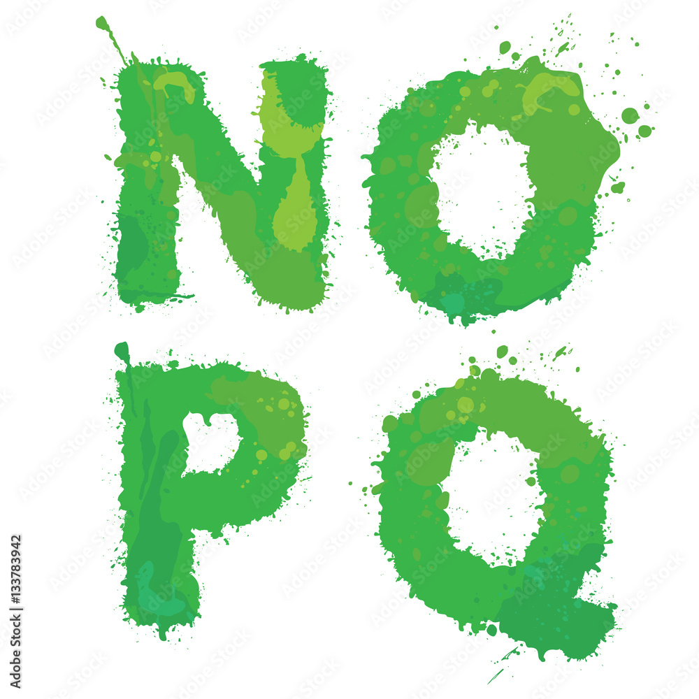 N, O, P,Q, Handdrawn english alphabet - letters are made of gree Stock ...