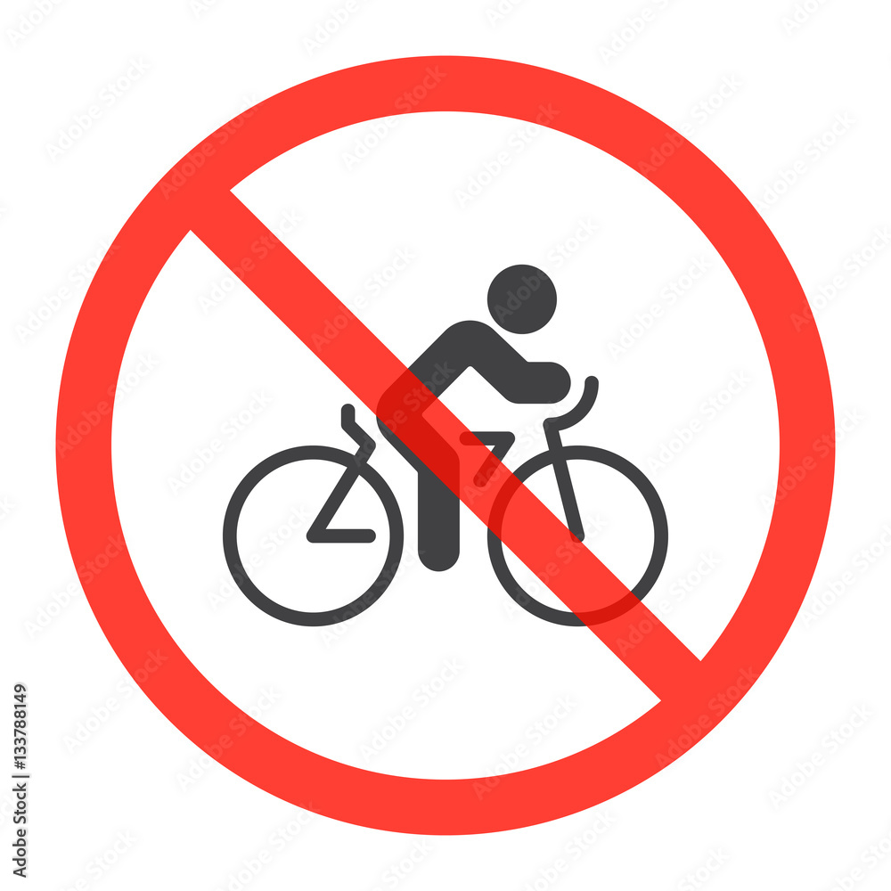 Cyclist icon in prohibition red circle, Cycling ban or stop sign ...