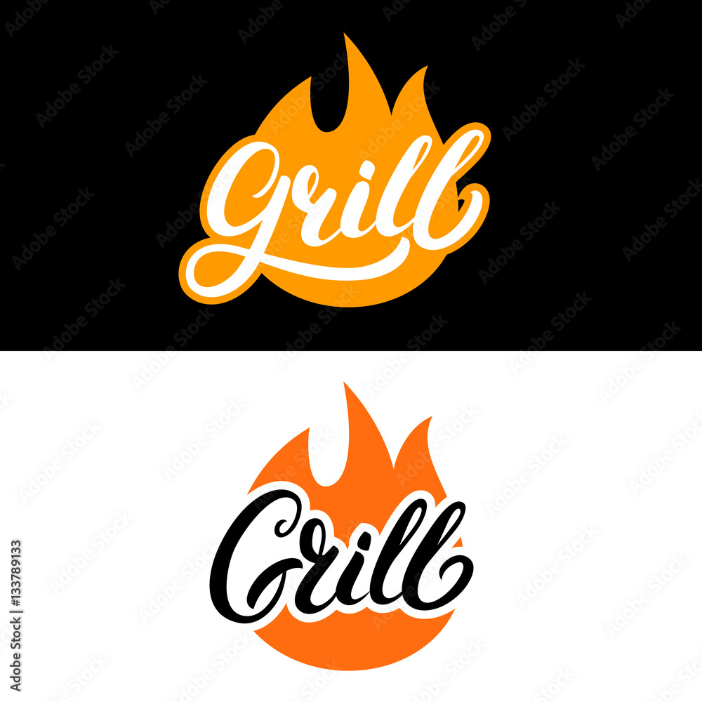 Set of grill hand written lettering logo, label, madge or emblem with ...