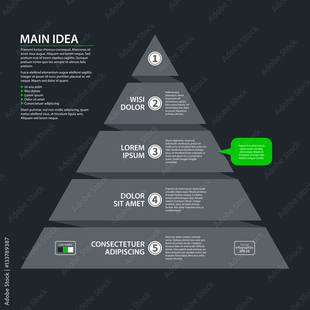 Modern design pyramid chart template with five levels in flat style on ...