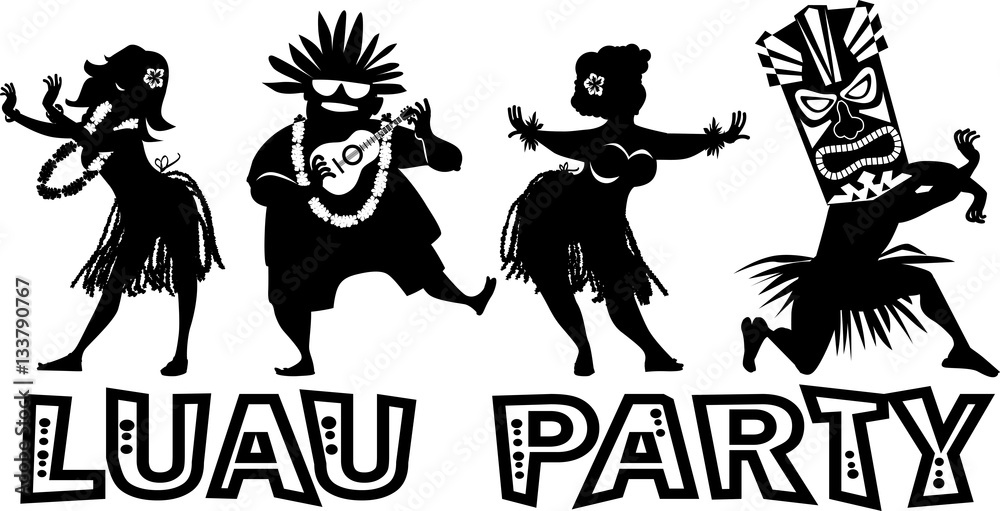 Banner for luau party with people dressed in traditional costumes, EPS ...