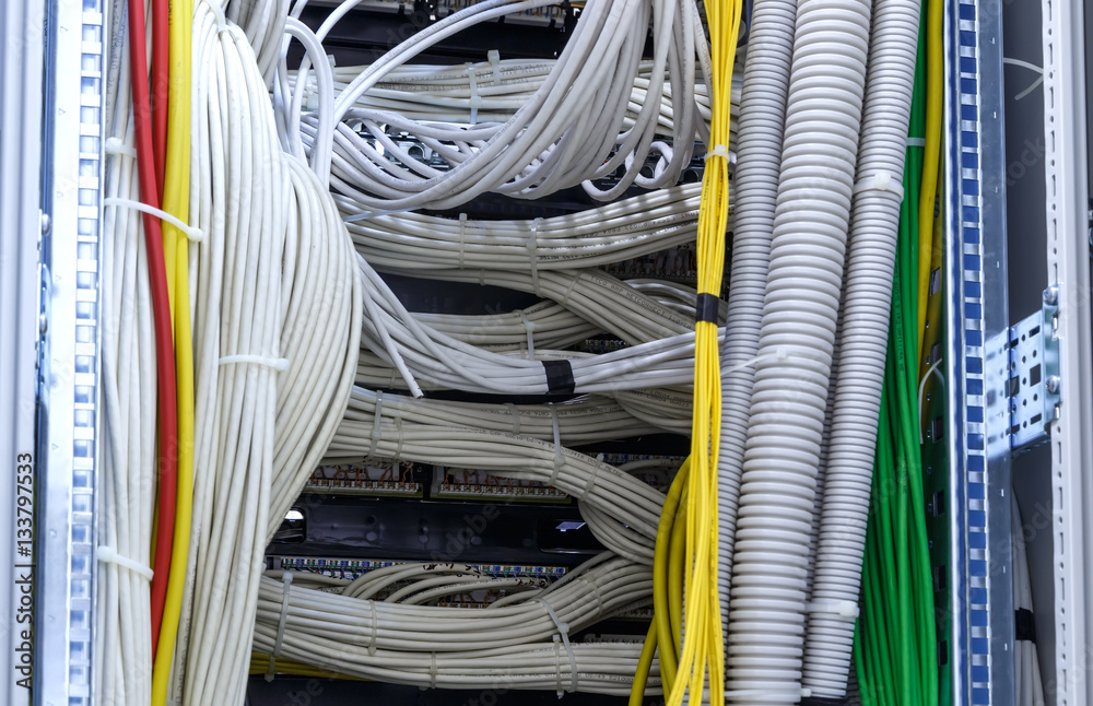 Large group of lilac utp Internet cables in Data Center Stock Photo ...