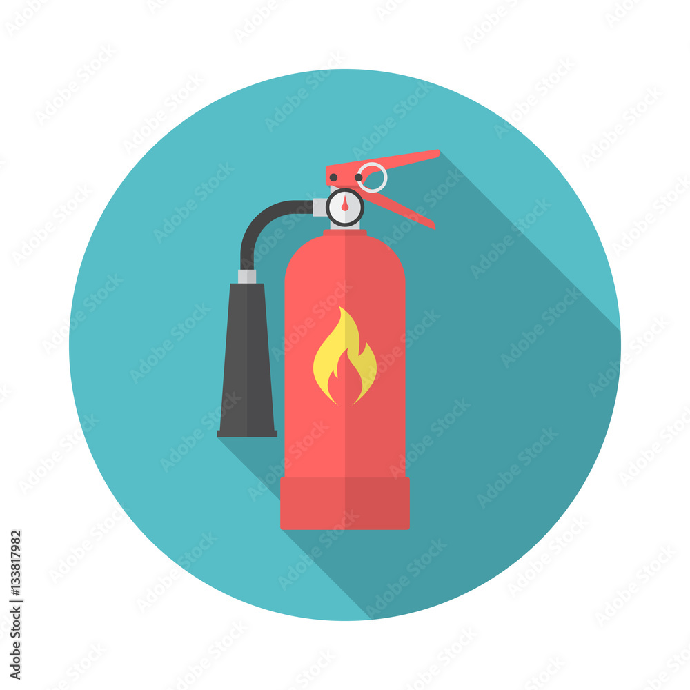 Fire extinguisher circle icon with long shadow. Flat design style ...