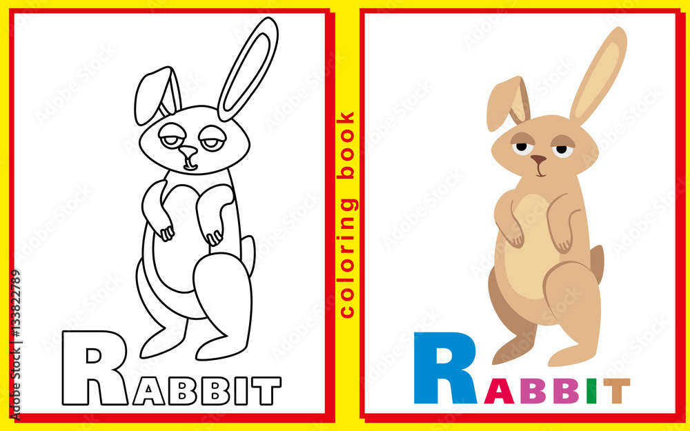 Coloring Book for Kids with letters and words. Litter R. rabbit. Stock ...