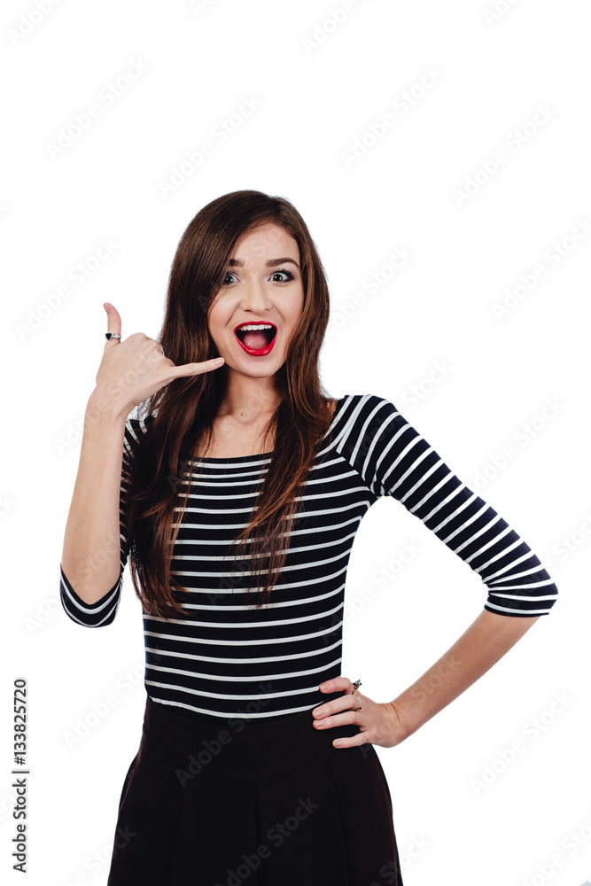 Emotional portrait Cute beautiful girl artist. . White background ...