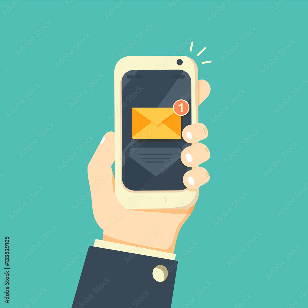 New email notification on mobile phone vector illustration Stock Vector ...