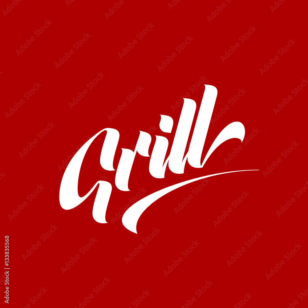 Hand lettering grill logo design concept on red background. Web ...