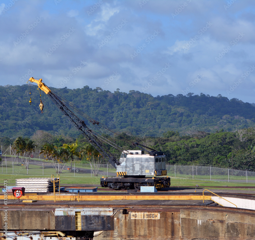 Train Crane/Industrial railroad crane working near Panama Canal Stock ...
