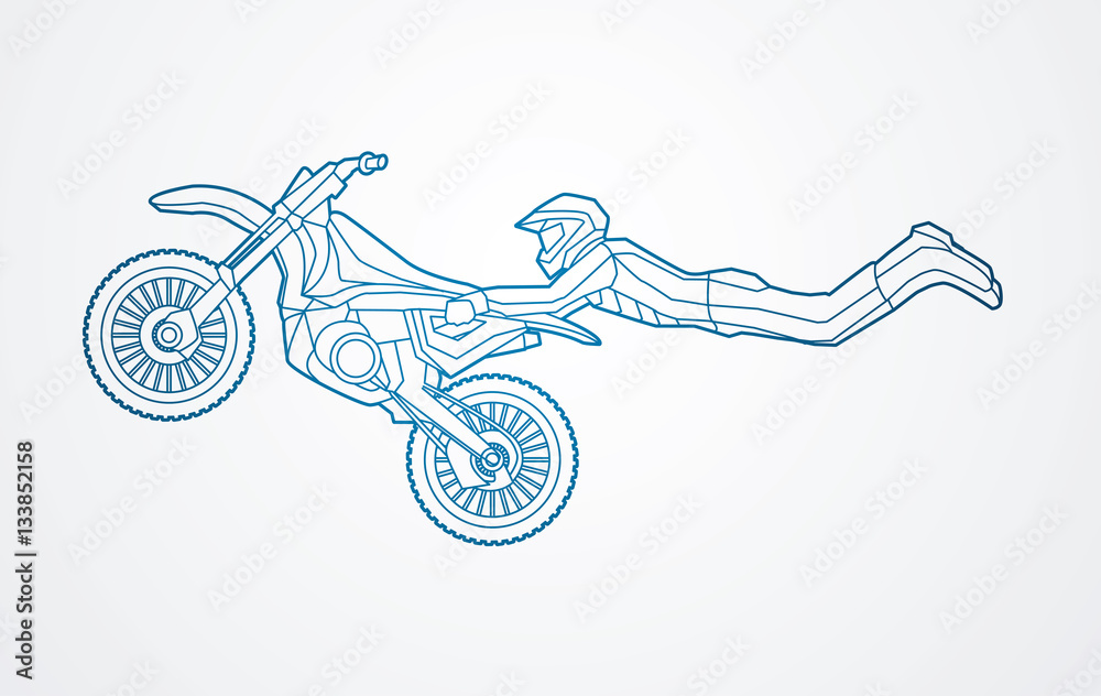 Freestyle Motocross flying trick outline graphic vector Stock Vector ...