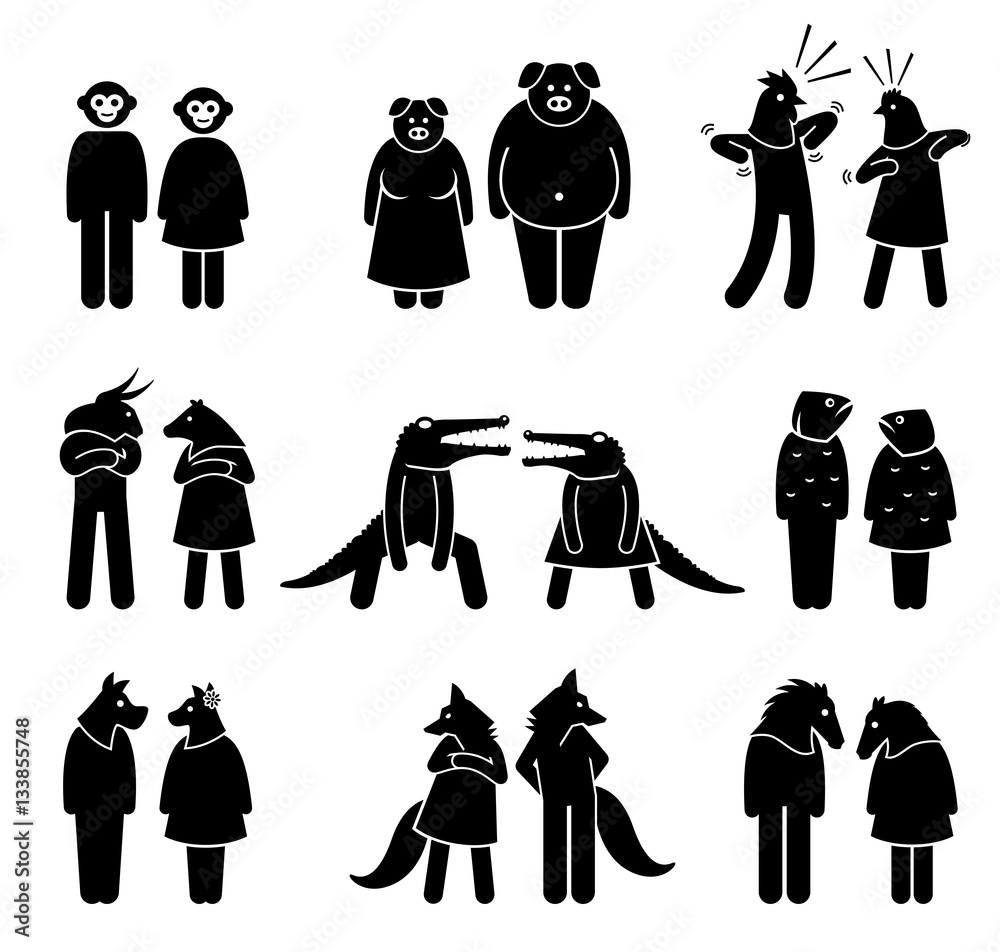 Anthropomorphic characters of male and female. The anthropomorphism ...