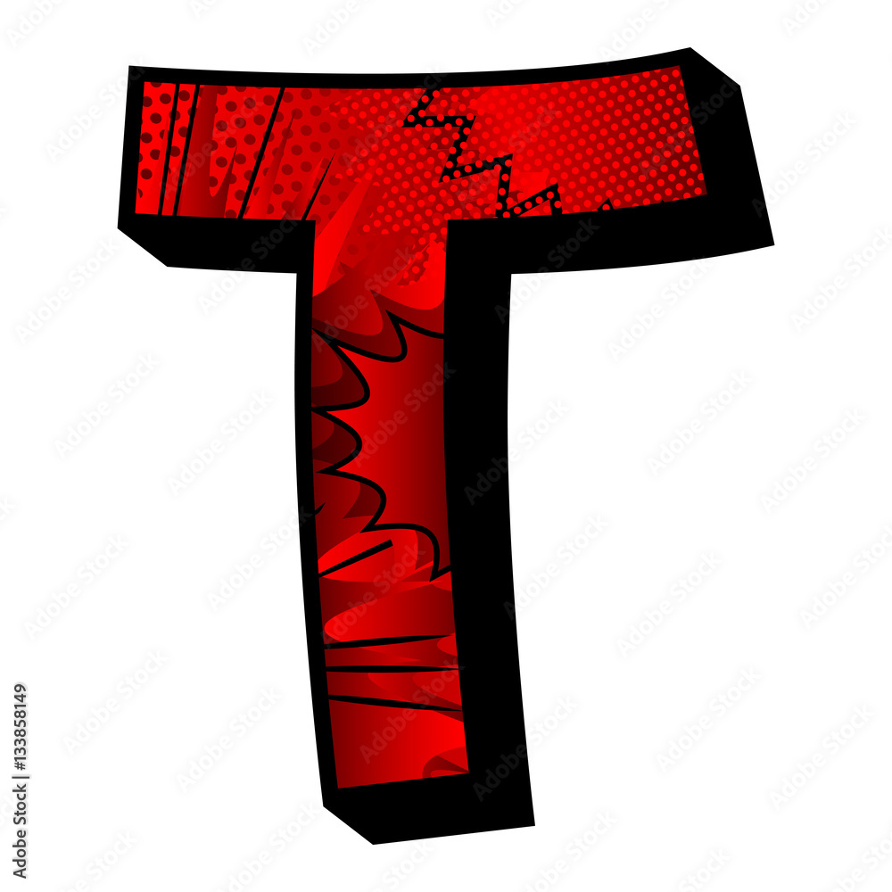 Letter T filled with comic book explosion, background. Stock Vector ...