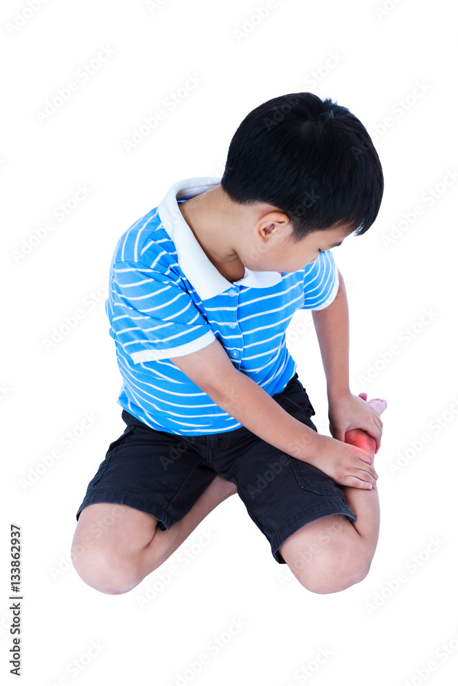 Full body of child injured at heel. Isolated on white background Stock ...