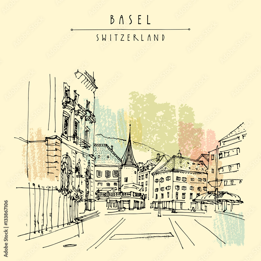 Basel, Switzerland, Europe. Street and historical houses in old town ...