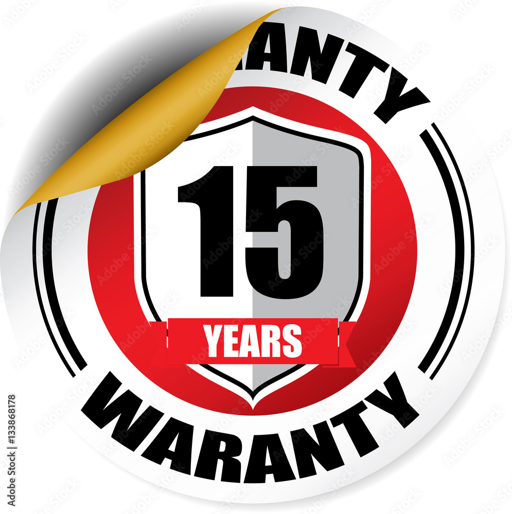15 years warranty red sticker, button, label and sign. ilustración de ...