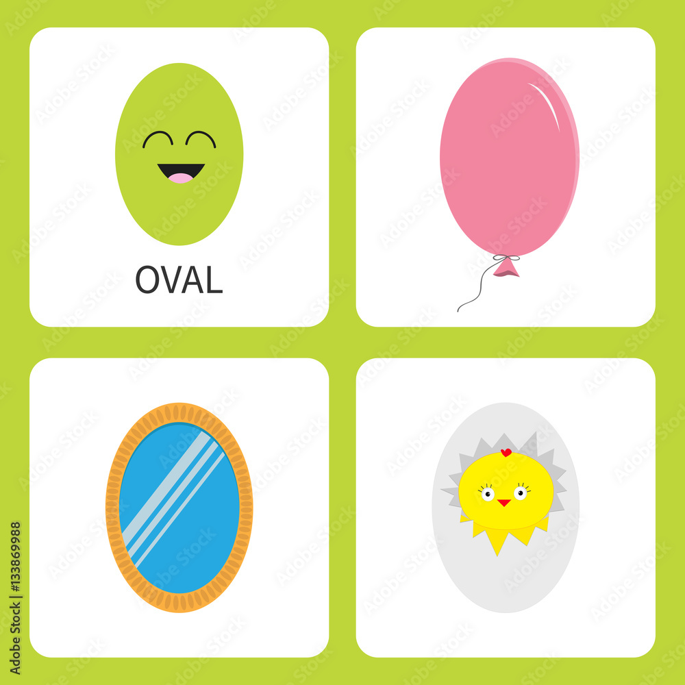Learning oval form shape. Smiling face. Cute cartoon character. Balloon ...